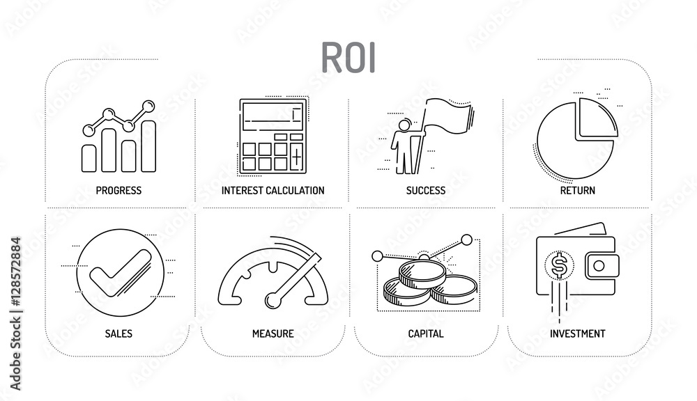ROI - Line icons Concept Stock Vector | Adobe Stock