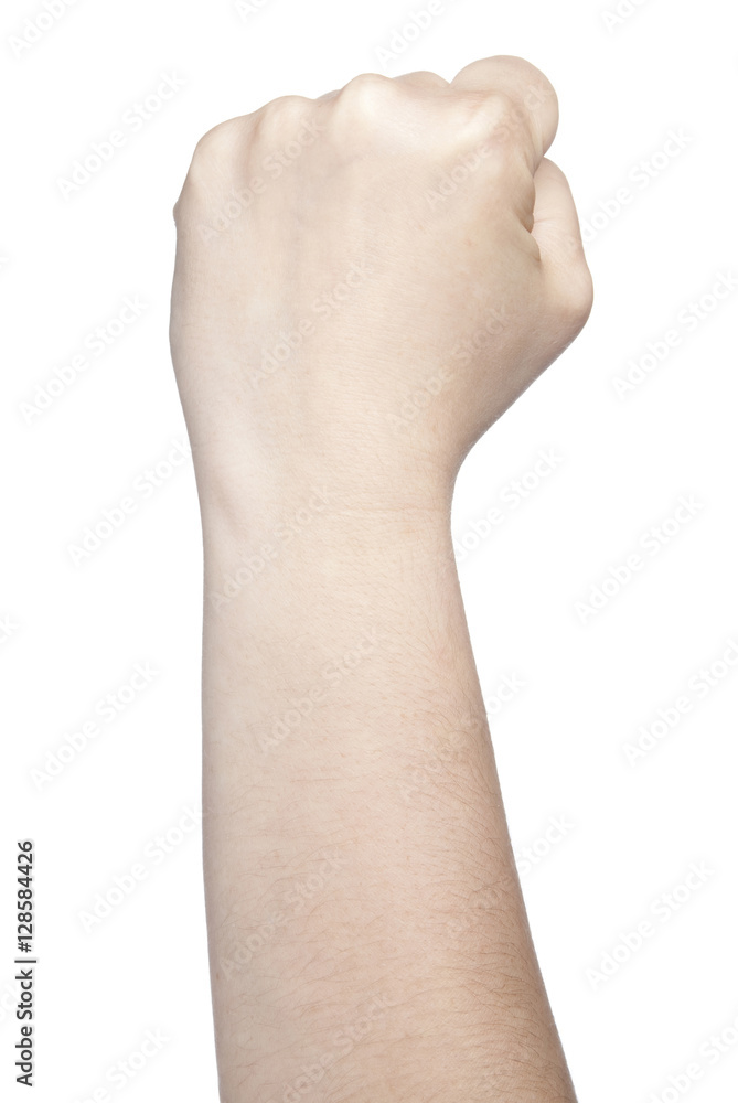 clenched fist, a symbol of strength and violence, isolated on wh Stock ...
