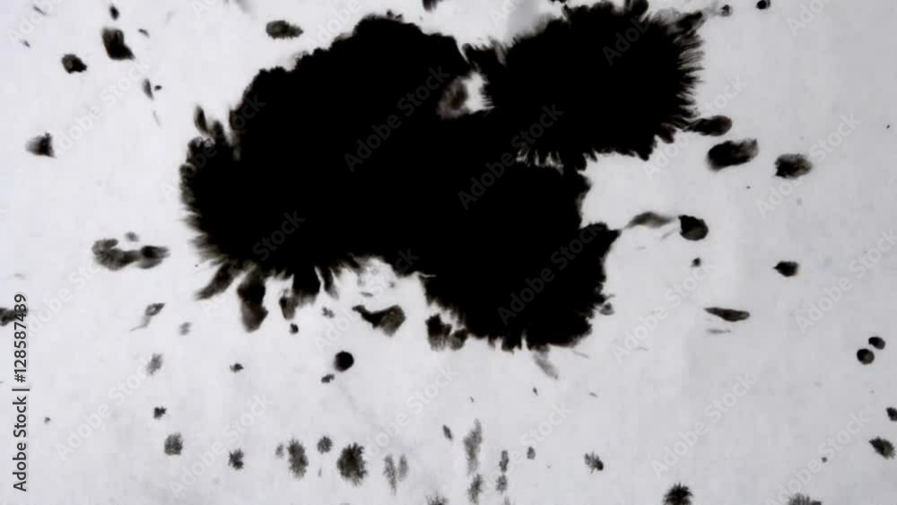 abstract isolated Drops of black ink paints with splashes drip falling ...