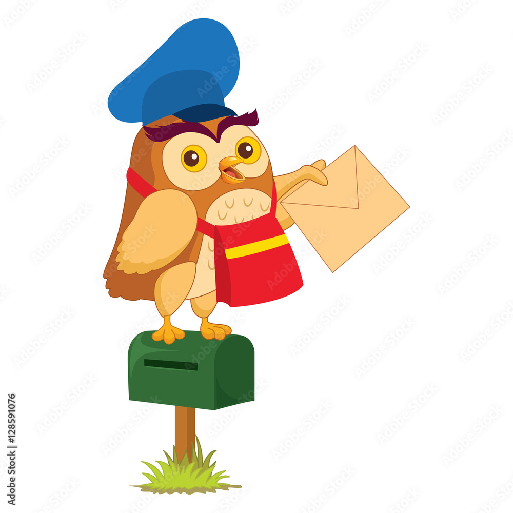 Vector Illustration of Cartoon Postman Owl Stock Vector | Adobe Stock