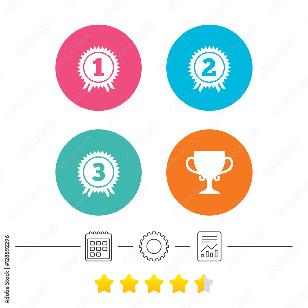First, second and third place icons. Award medals sign symbols. Prize ...