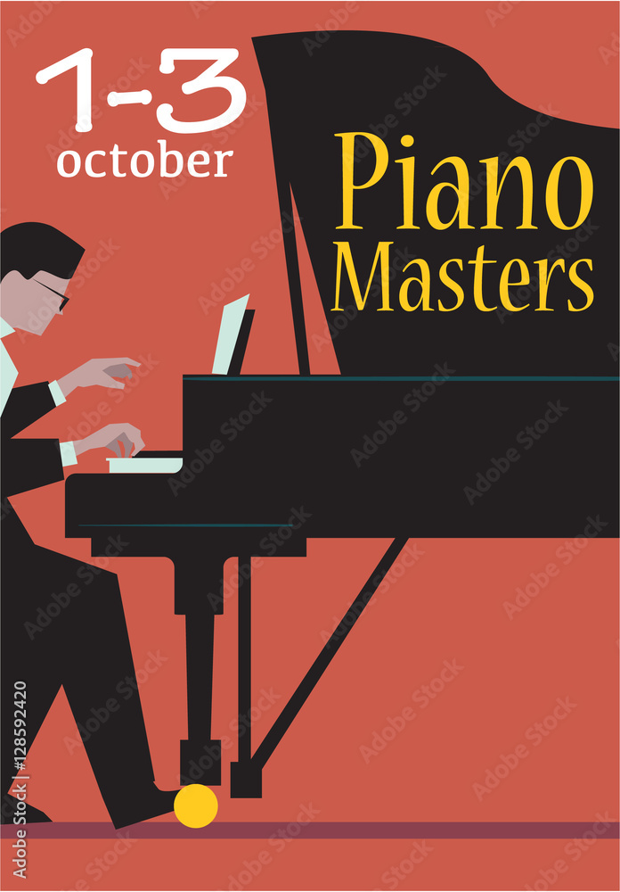 Live concert of piano masters poster with date. Pianist plays the grand ...