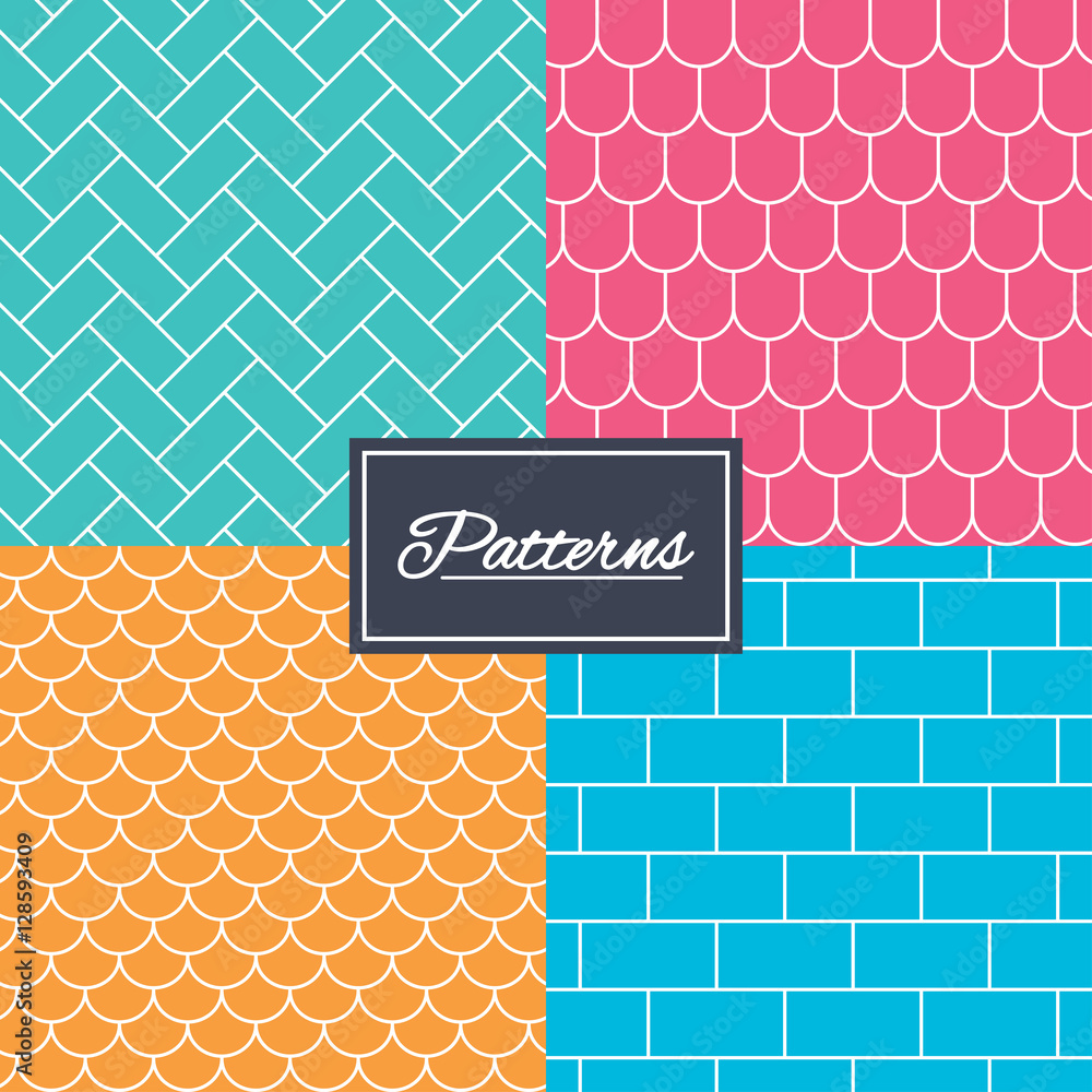 Bricks, tile roof and paving stone seamless textures. Linear geometric ...