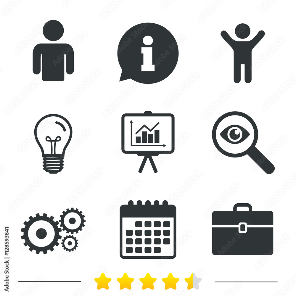 Business icons. Human silhouette and presentation board with charts ...