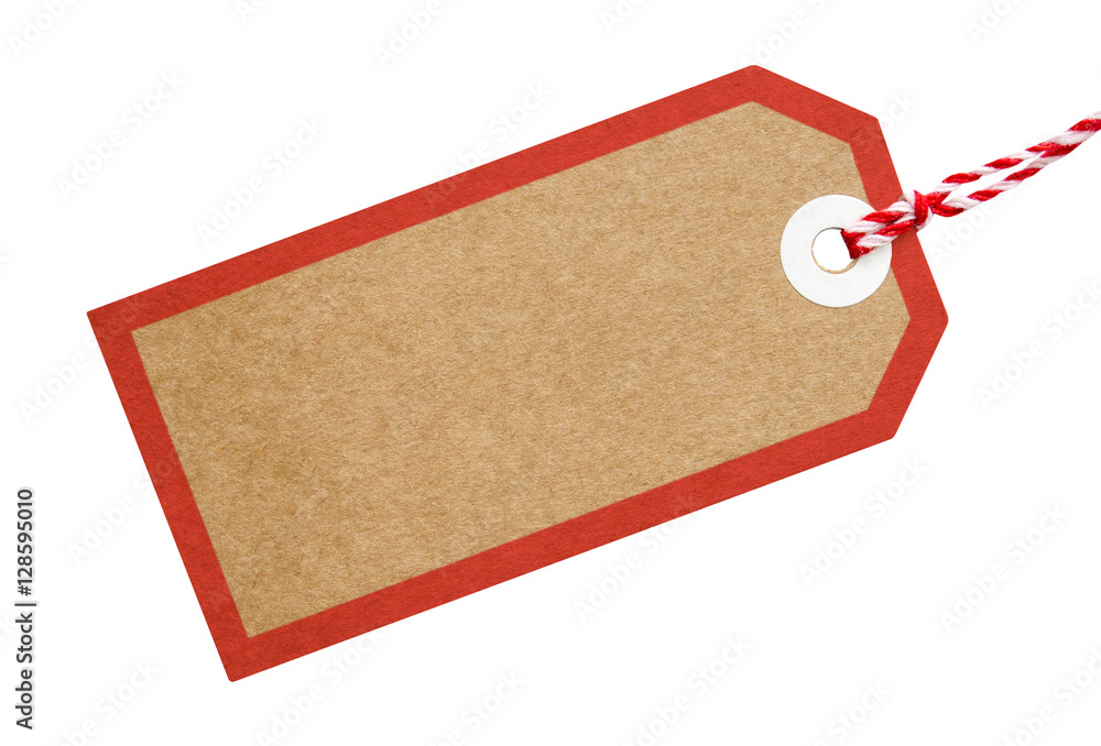 Gift Tag Brown Card With Red Border and String Stock Photo | Adobe Stock