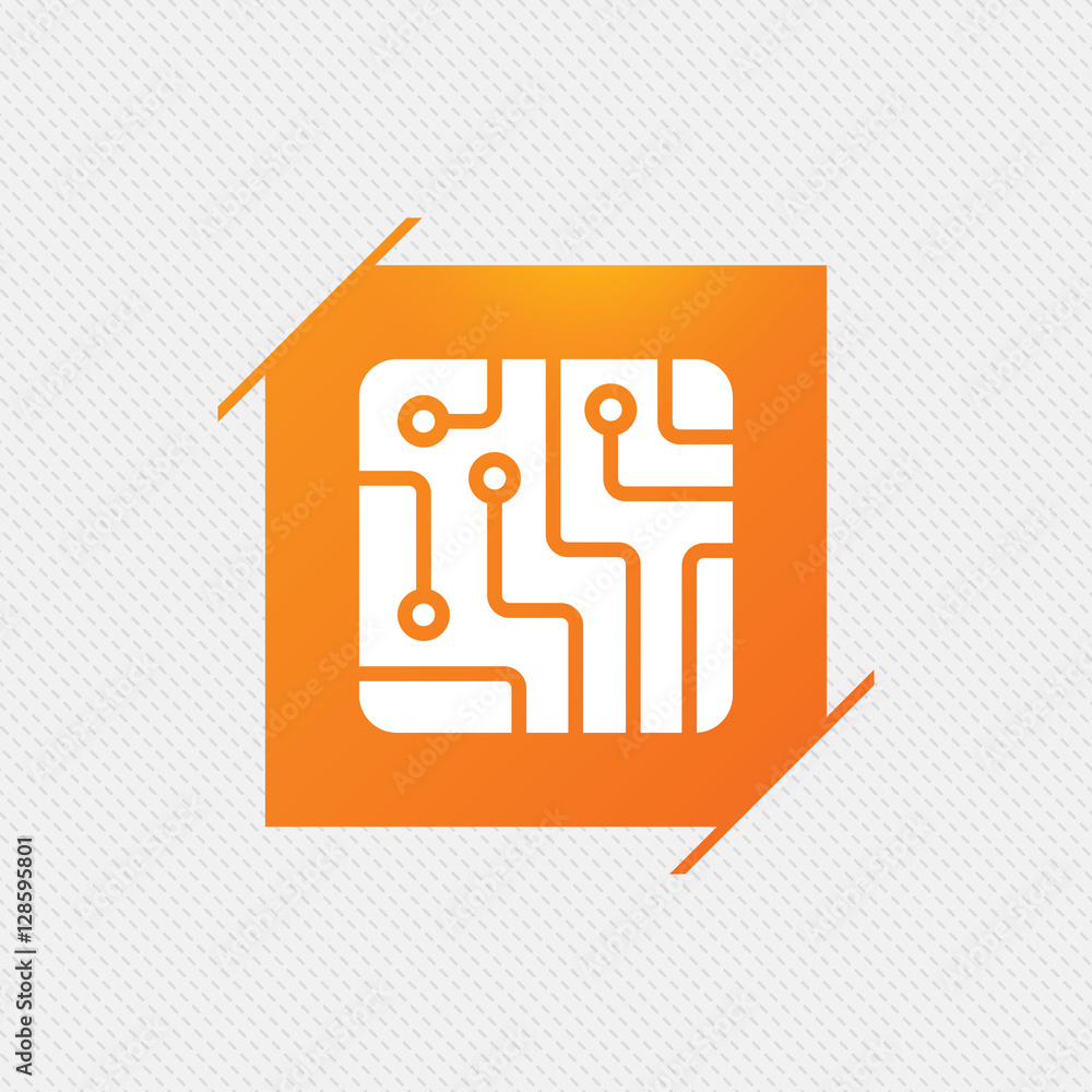 Circuit board sign icon. Technology scheme square symbol. Orange square ...