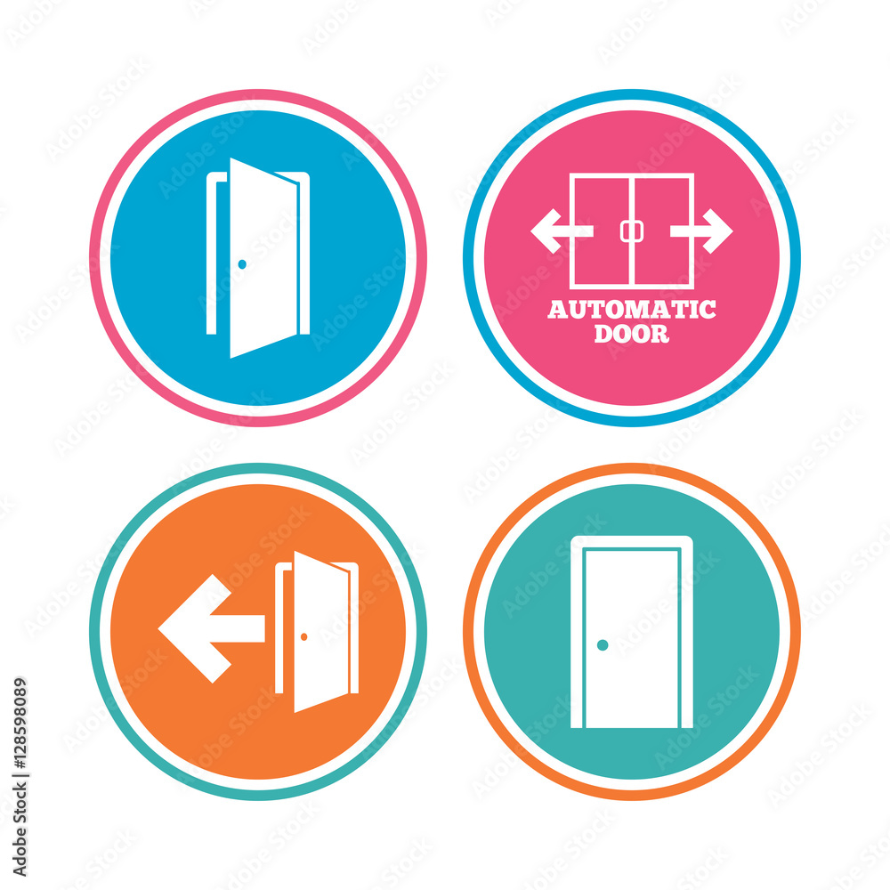 Automatic door icon. Emergency exit with arrow symbols. Fire exit signs ...