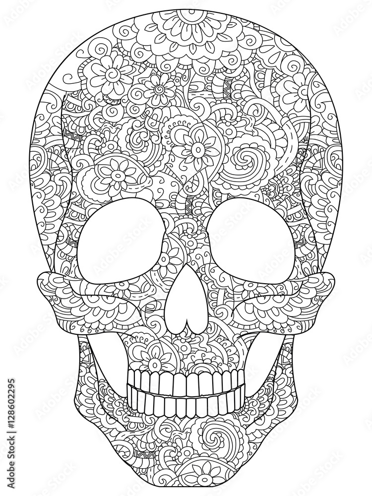 Skull coloring vector for adults Stock Vector | Adobe Stock
