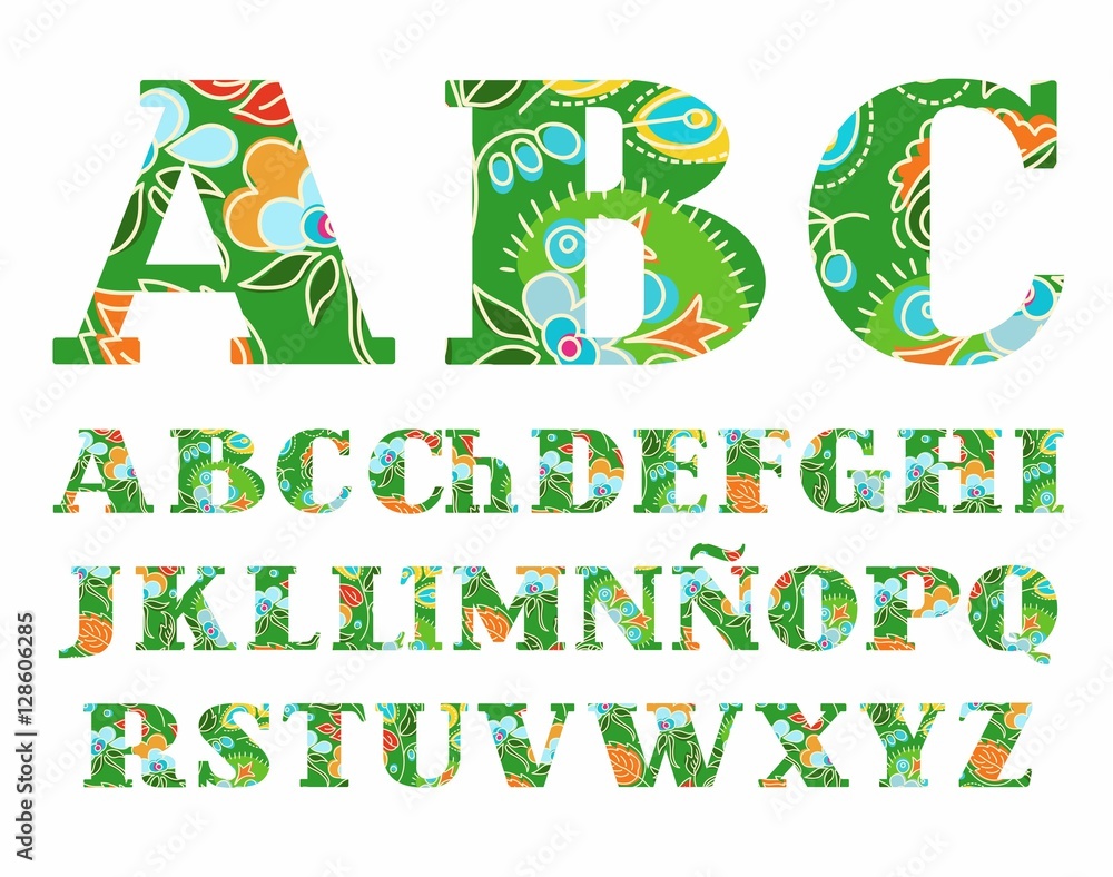 Summer, the Spanish alphabet, capital letter, vector, font, color. The ...