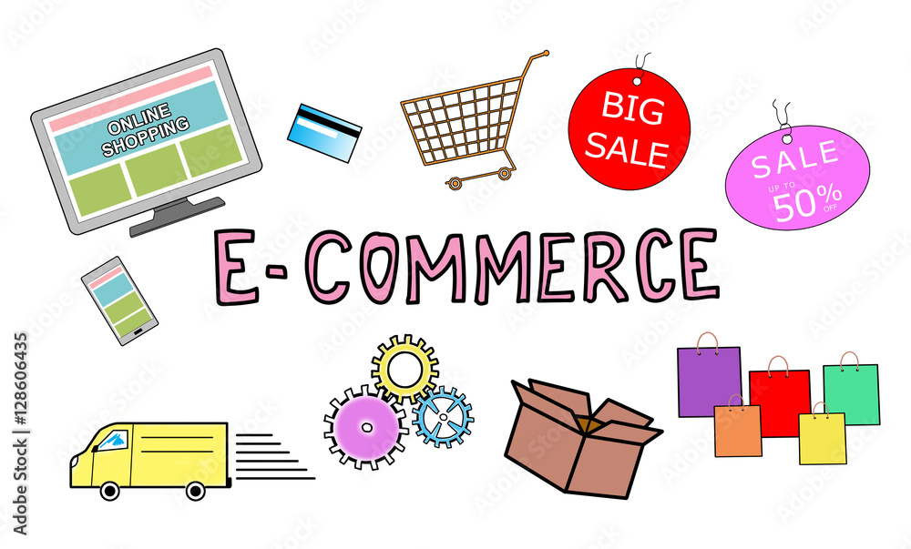 E-commerce concept on white background Illustration Stock | Adobe Stock