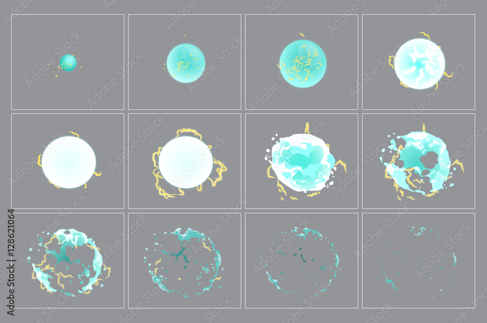 Lightning explosion special effect animation frames Stock Vector ...