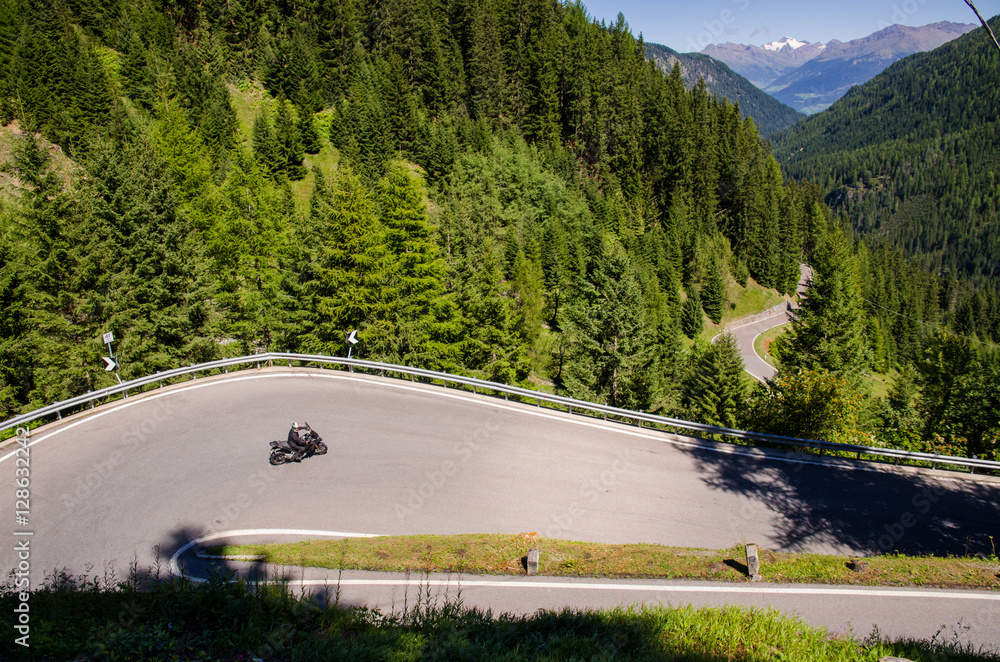 Turns of famous Passo Dello Stelvio Climb. Italian - Swiss border ...