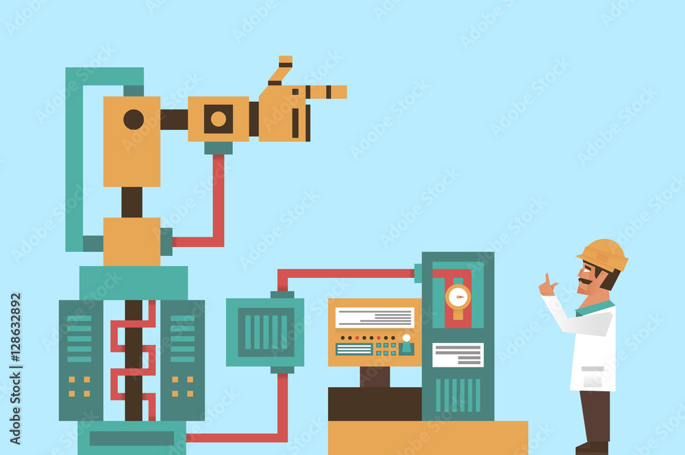 Robotic system, advanced technology, information graphics. Engineer ...