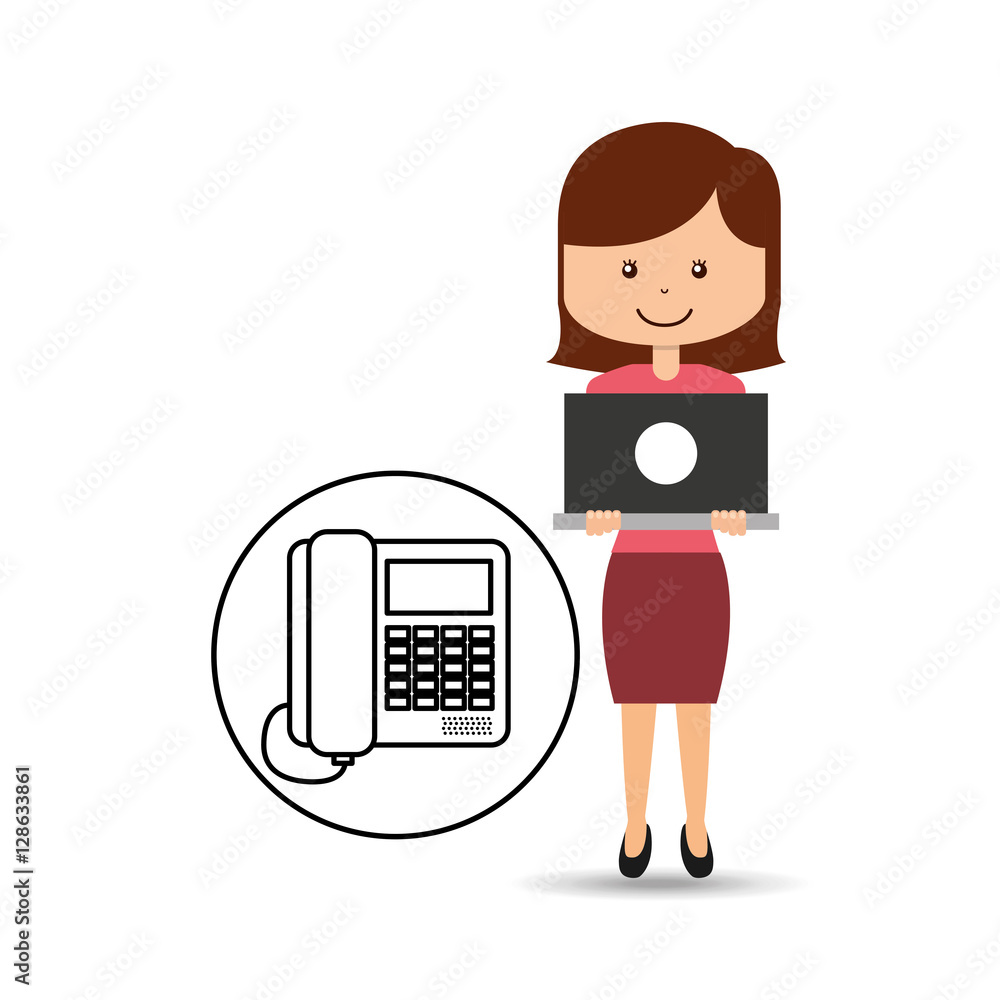support assitance concept girl with line service vector illustration ...