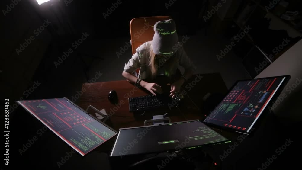 Female computer programmer coding, hacking in dark. HD Stock Video ...