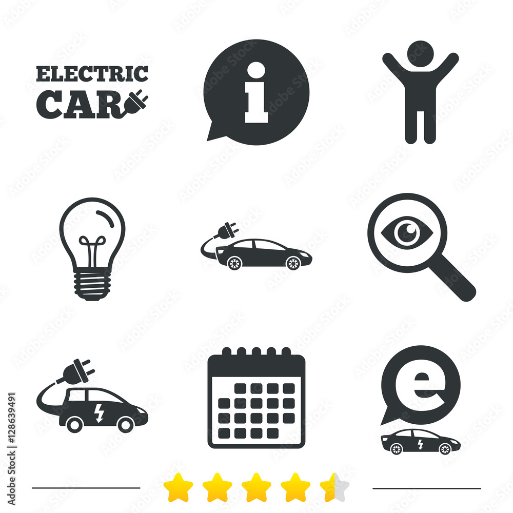 Electric car icons. Sedan and Hatchback transport symbols. Eco fuel ...