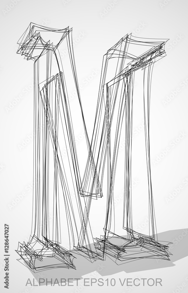 Vector illustration of a Ink sketched M. Hand drawn 3D M. Stock Vector ...