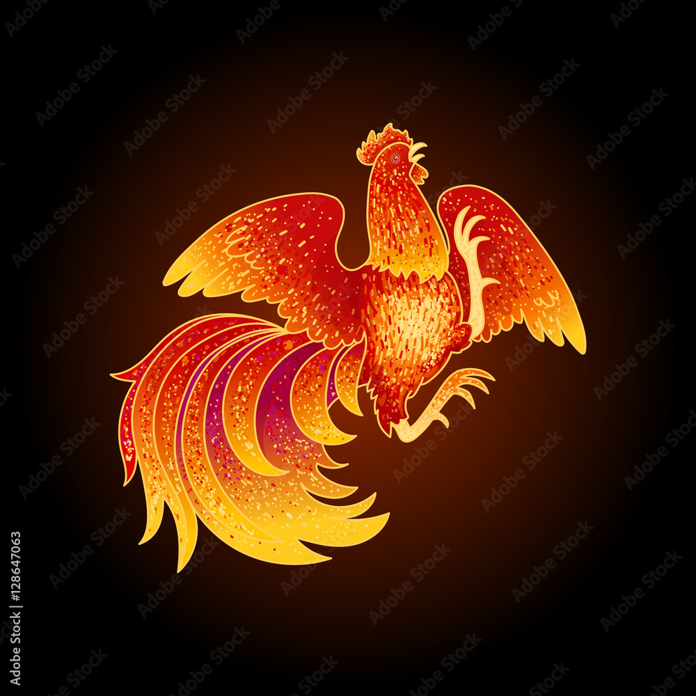 2017, the Year of the Fire Rooster in Chinese Horoscope. Red and gold ...