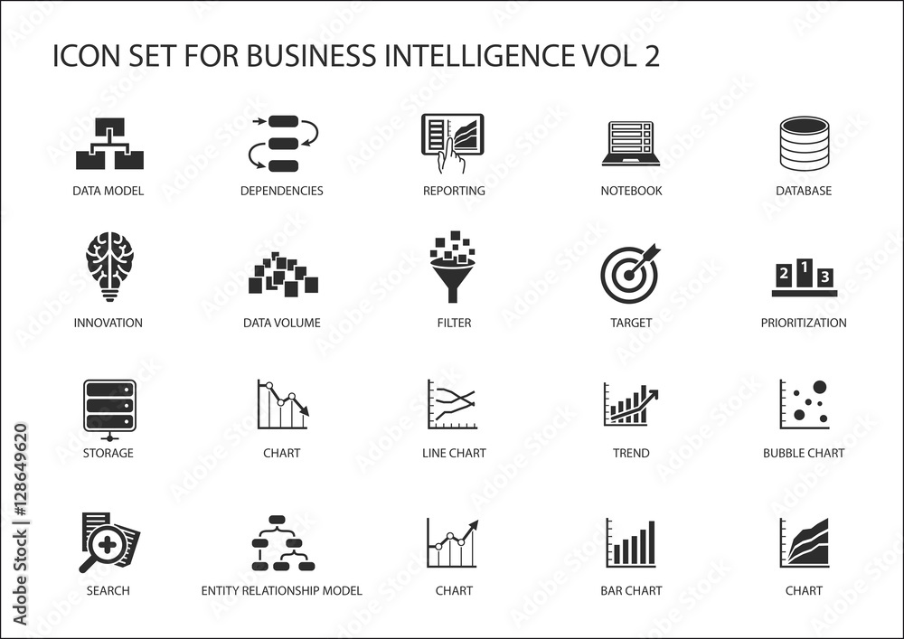Business intelligence (BI) vector icon set Stock-Vektorgrafik | Adobe Stock