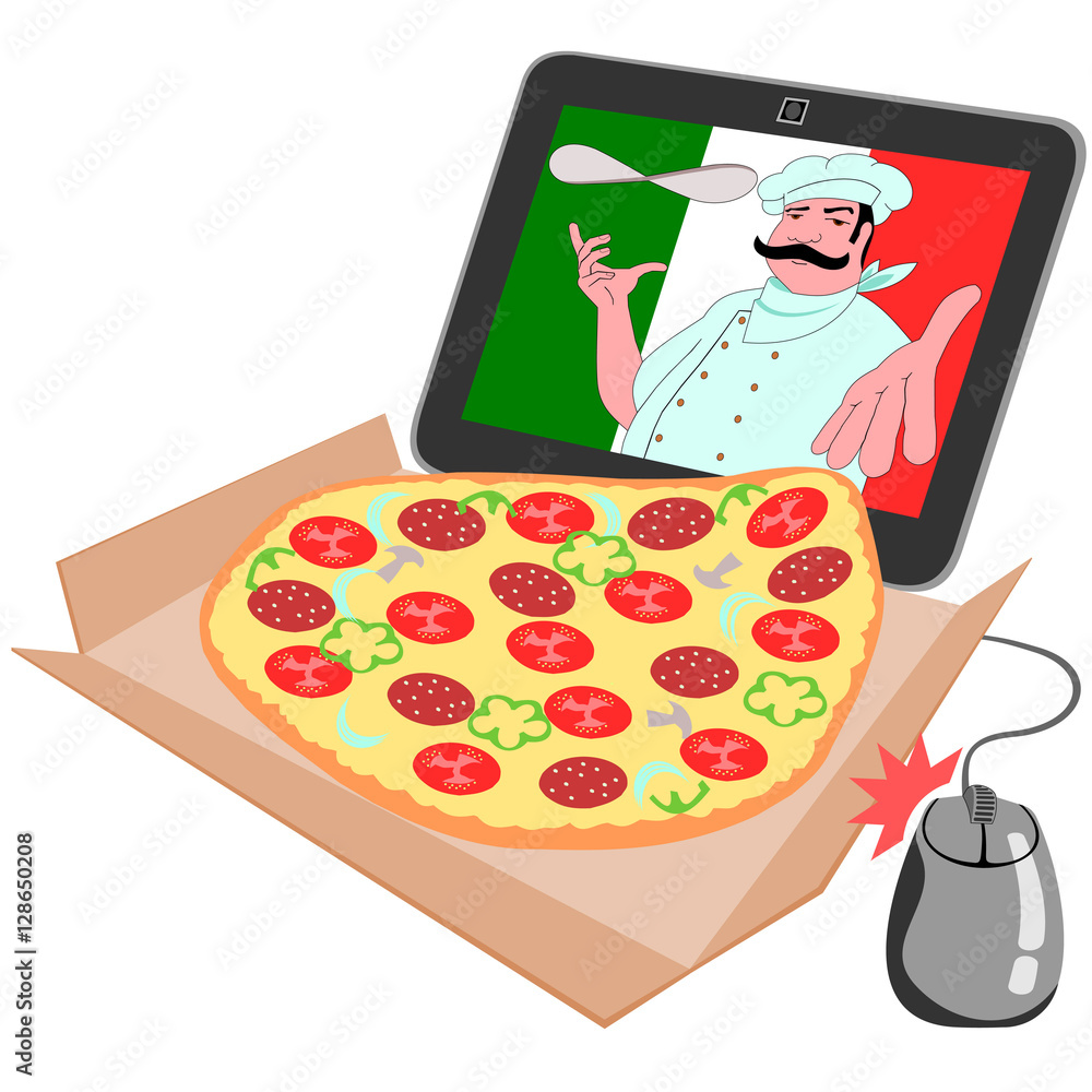 Oordering a pizza over the internet / Vector file consists of five ...