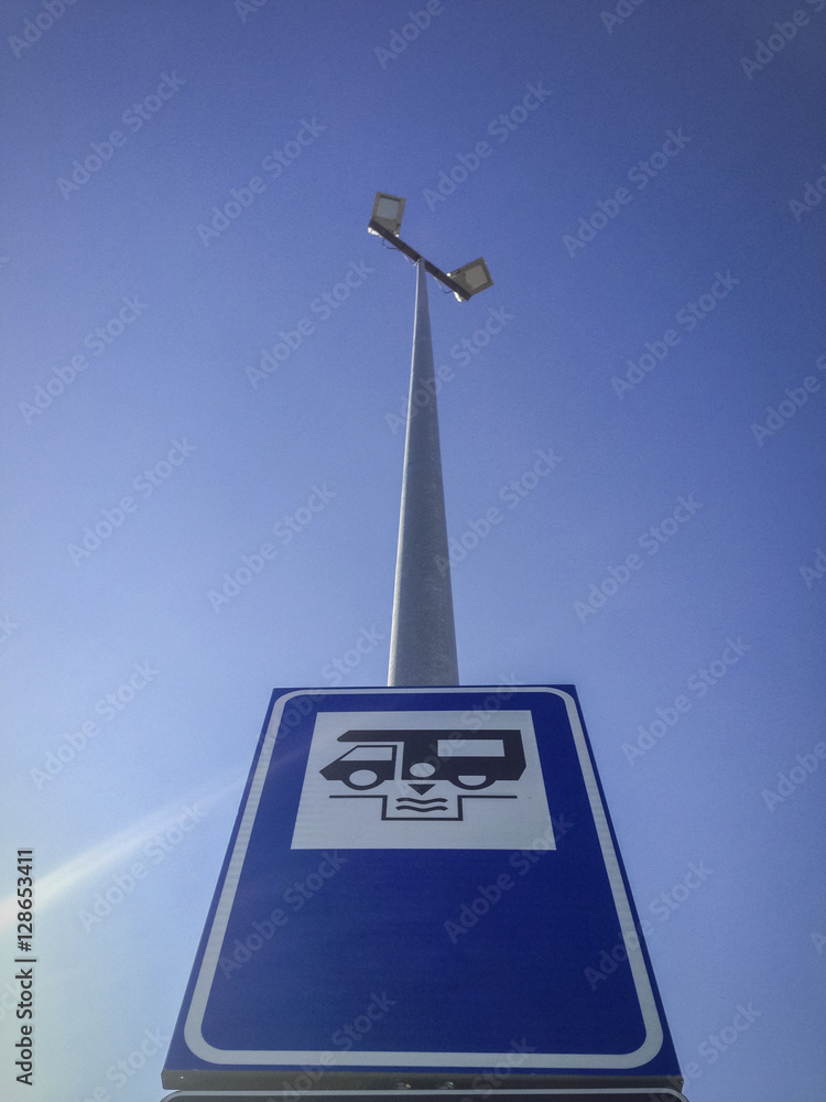 Sign indicating the dumping station for camping van on a light p Stock ...