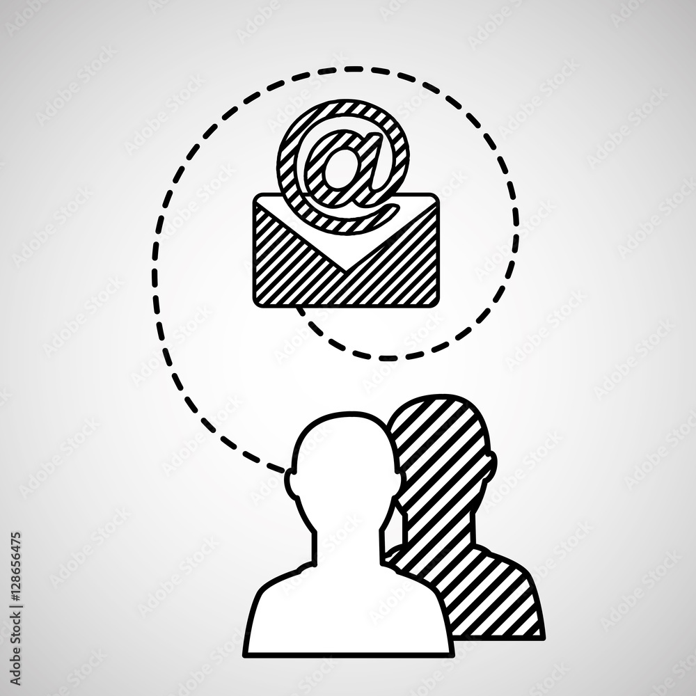 silhouette head connected email mail social media vector illustration ...