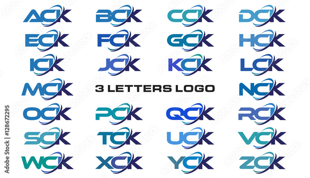 3 letters modern generic swoosh logo ACK, BCK, CCK, DCK, ECK, FCK, GCK ...