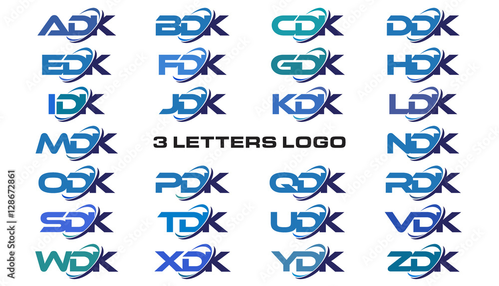 3 letters modern generic swoosh logo ADK, BDK, CDK, DDK, EDK, FDK, GDK ...