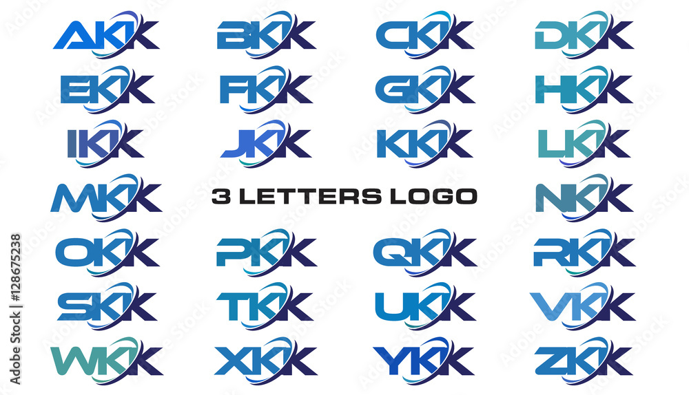 3 letters modern generic swoosh logo AKK, BKK, CKK, DKK, EKK, FKK, GKK ...