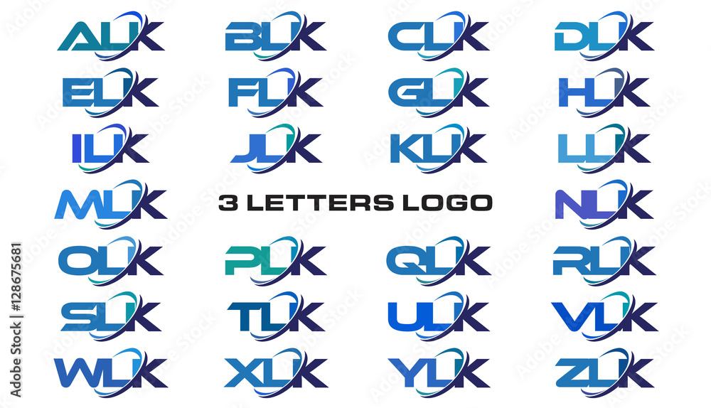 Vecteur Stock 3 letters modern generic swoosh logo ALK, BLK, CLK, DLK ...