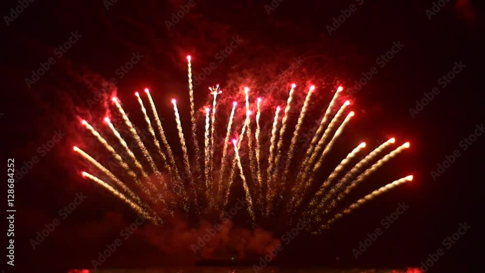 Red Sparks Shooting and Flying in the Black Sky Firework Grand ...