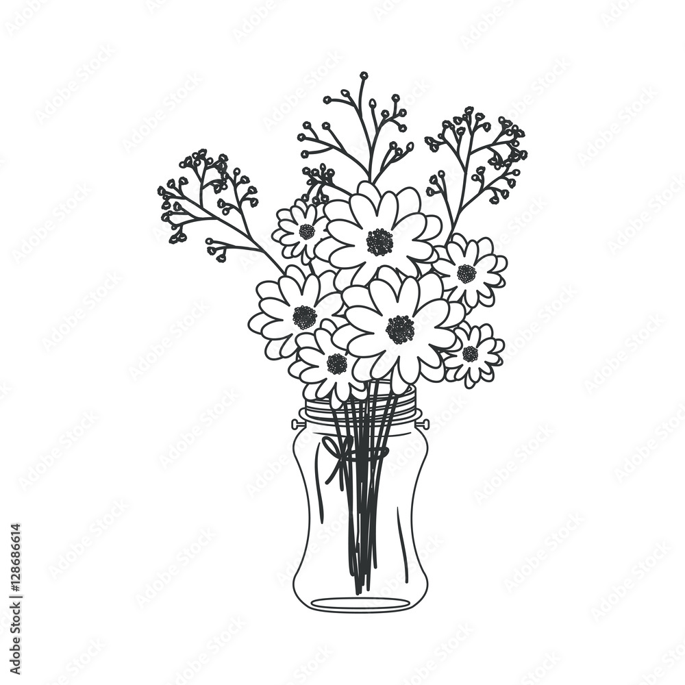 Flowers inside mason jar icon. Decoration floral nature and plant theme ...
