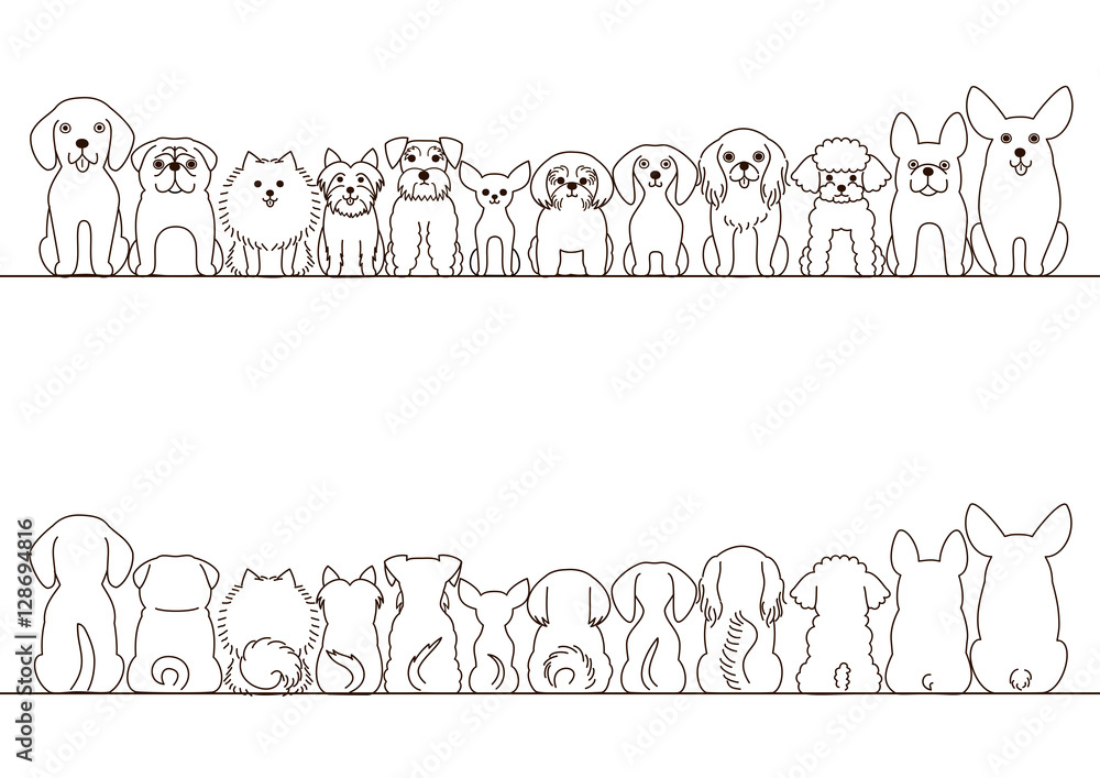 small dogs border set, front view and rear view, line art Stock Vector ...