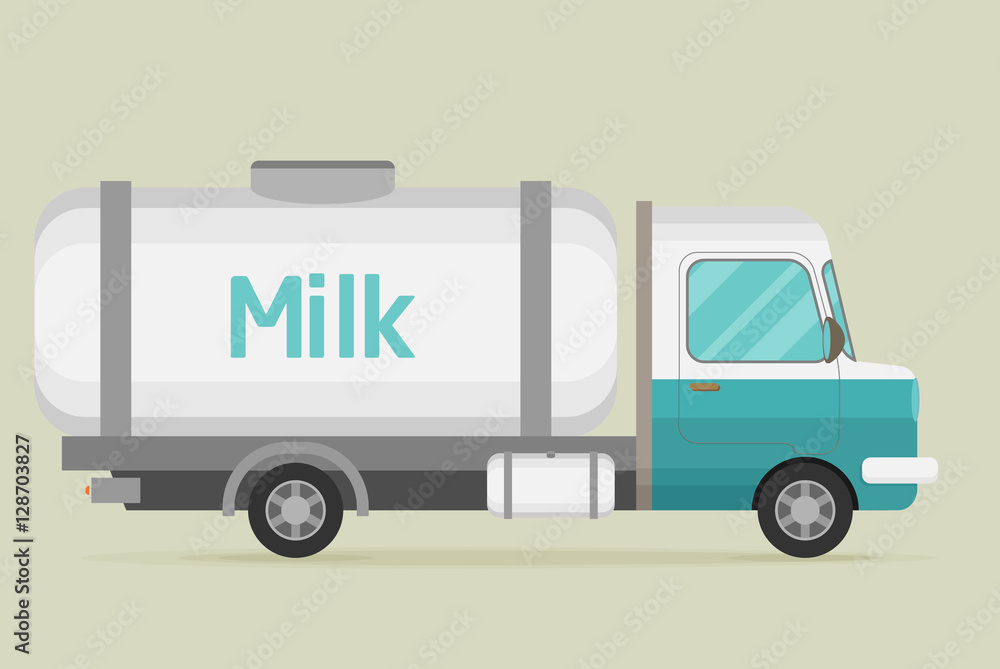 Car with milk. Vector flat cartoon illustration Stock Vector | Adobe Stock