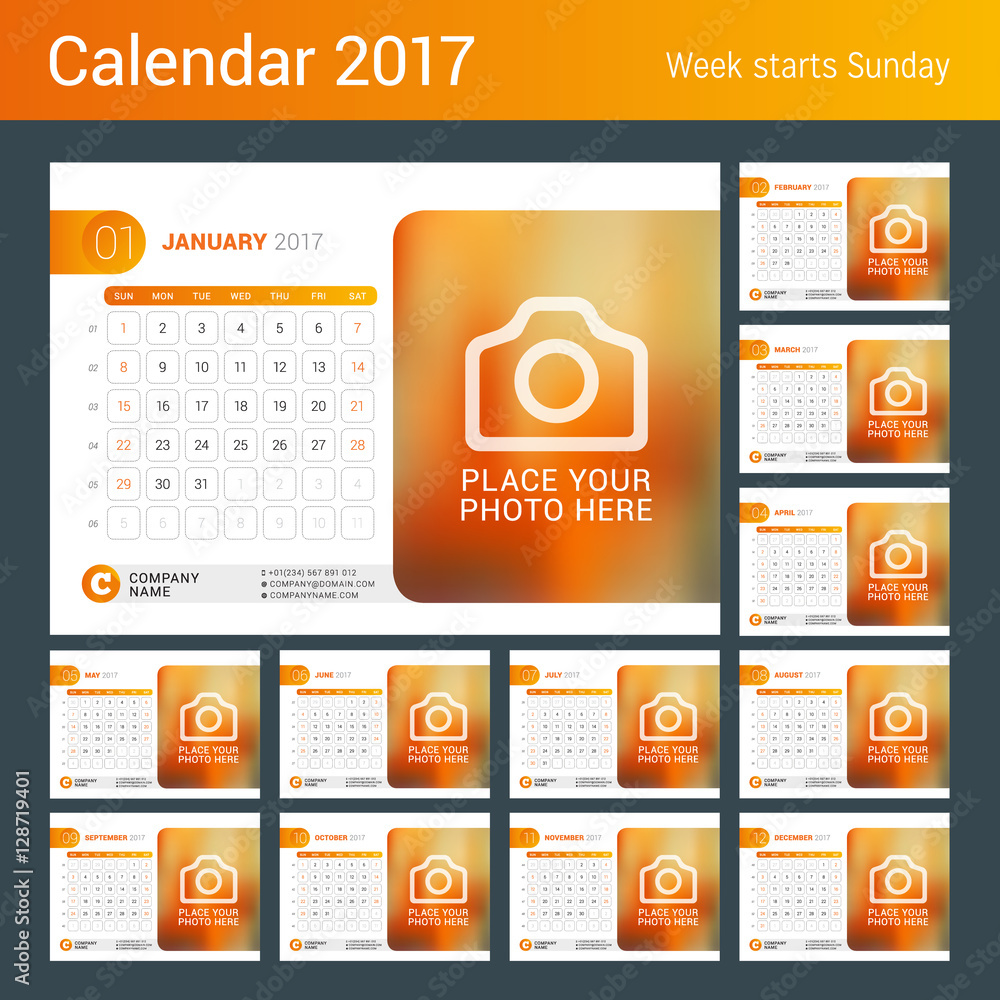 Desk Calendar for 2017 Year. Vector Design Print Template with Place ...