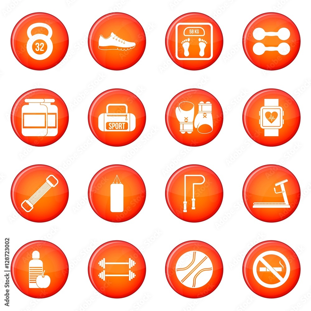 Gym icons vector set of red circles isolated on white background Stock ...