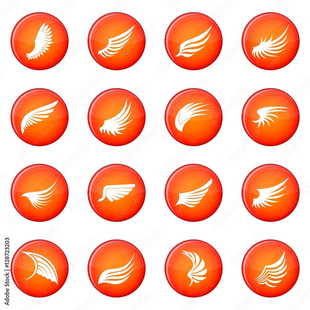 Wing icons vector set of red circles isolated on white background Stock ...