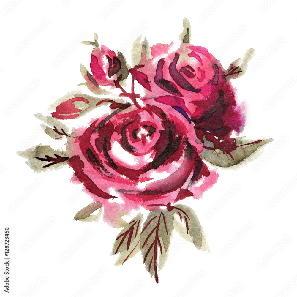 Watercolor Roses Stock Illustration | Adobe Stock