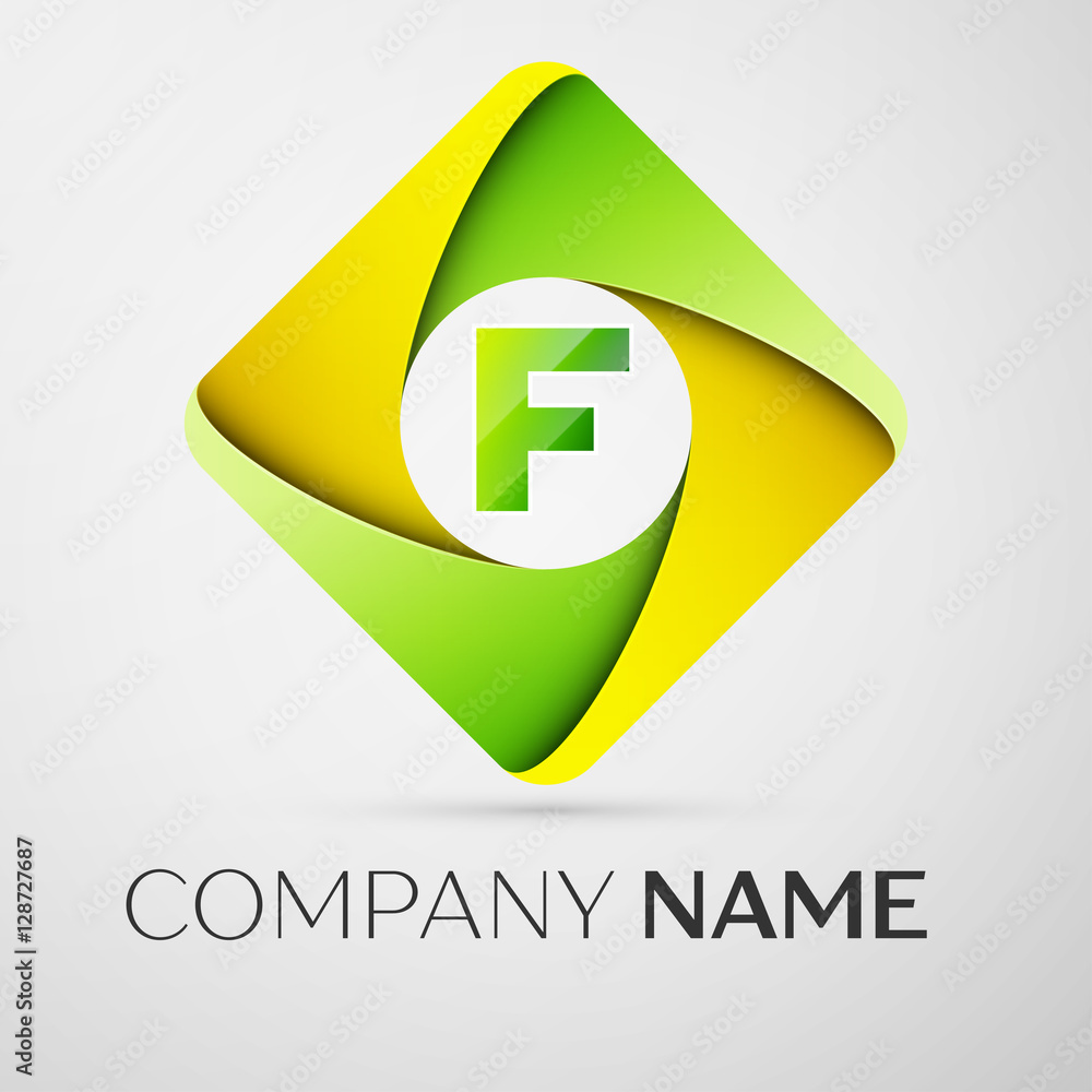 Letter F vector logo symbol in the colorful rhombus. Vector template ...