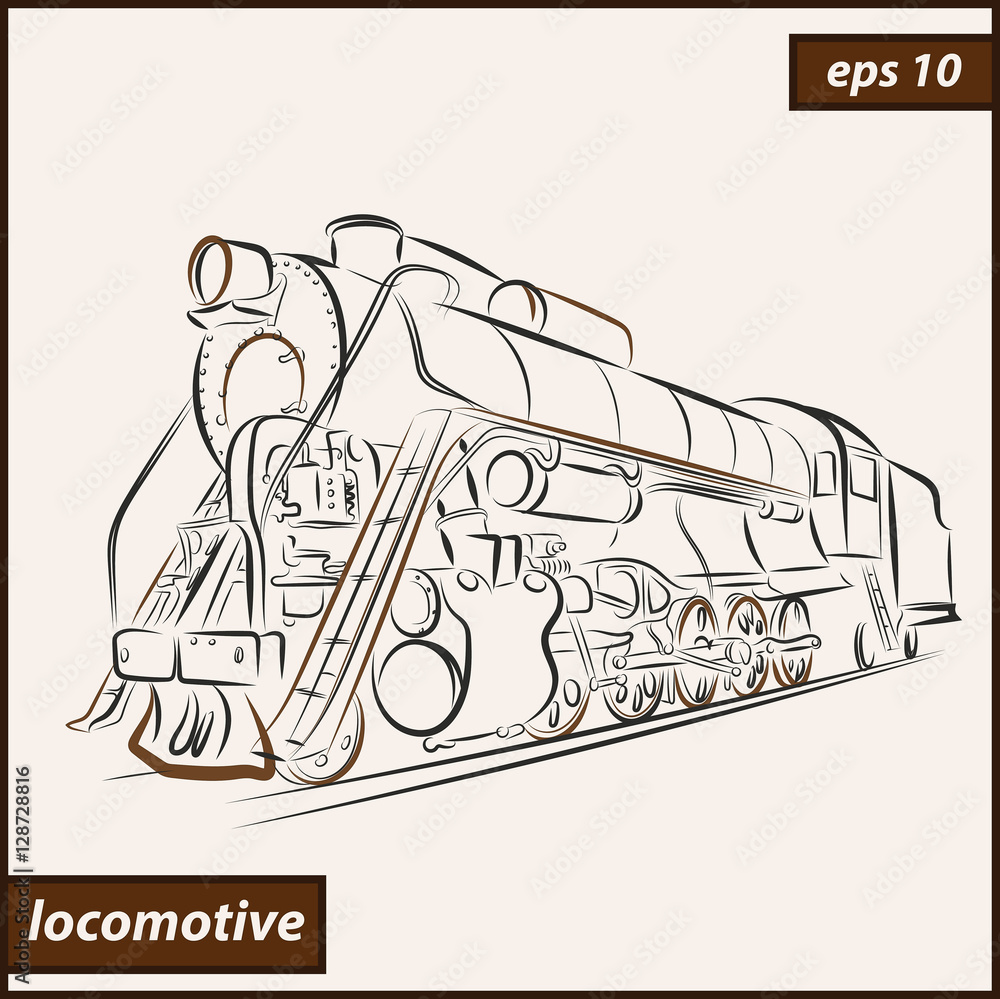 Vector illustration. Illustration shows a locomotive. Railway transport ...