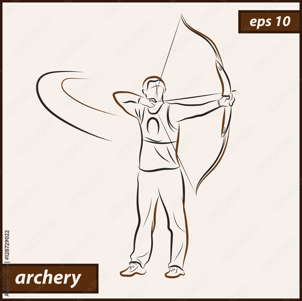 Vector illustration. Illustration shows a archer aims at the target ...