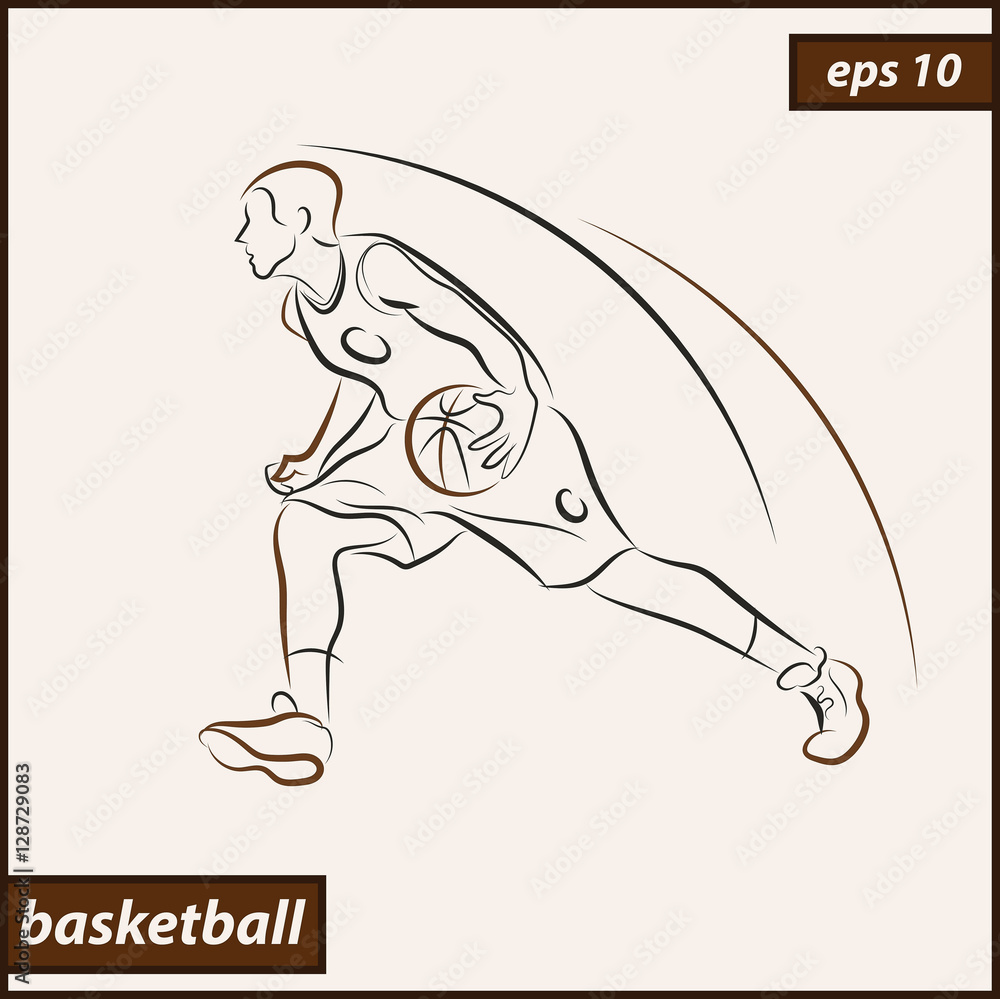 Vector illustration. Illustration shows a basketball player in the ...