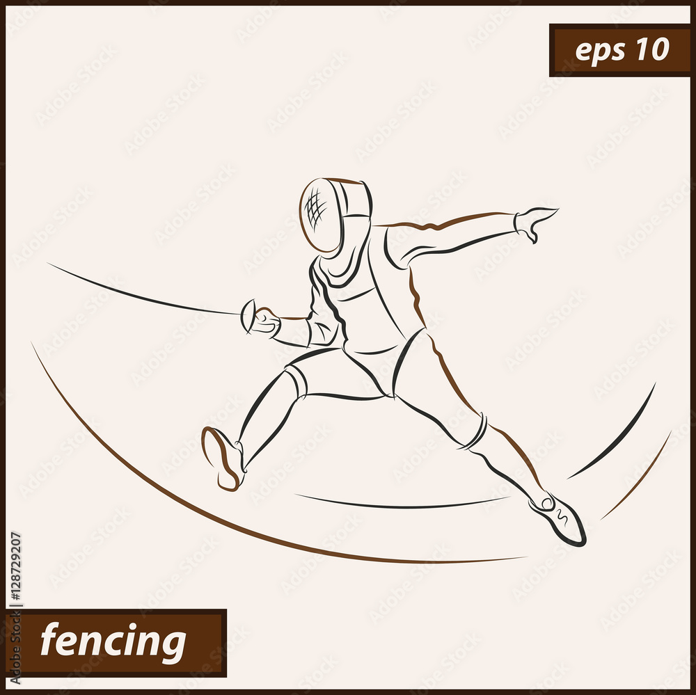 Vector illustration. Illustration shows a fencer in attack. Sport ...