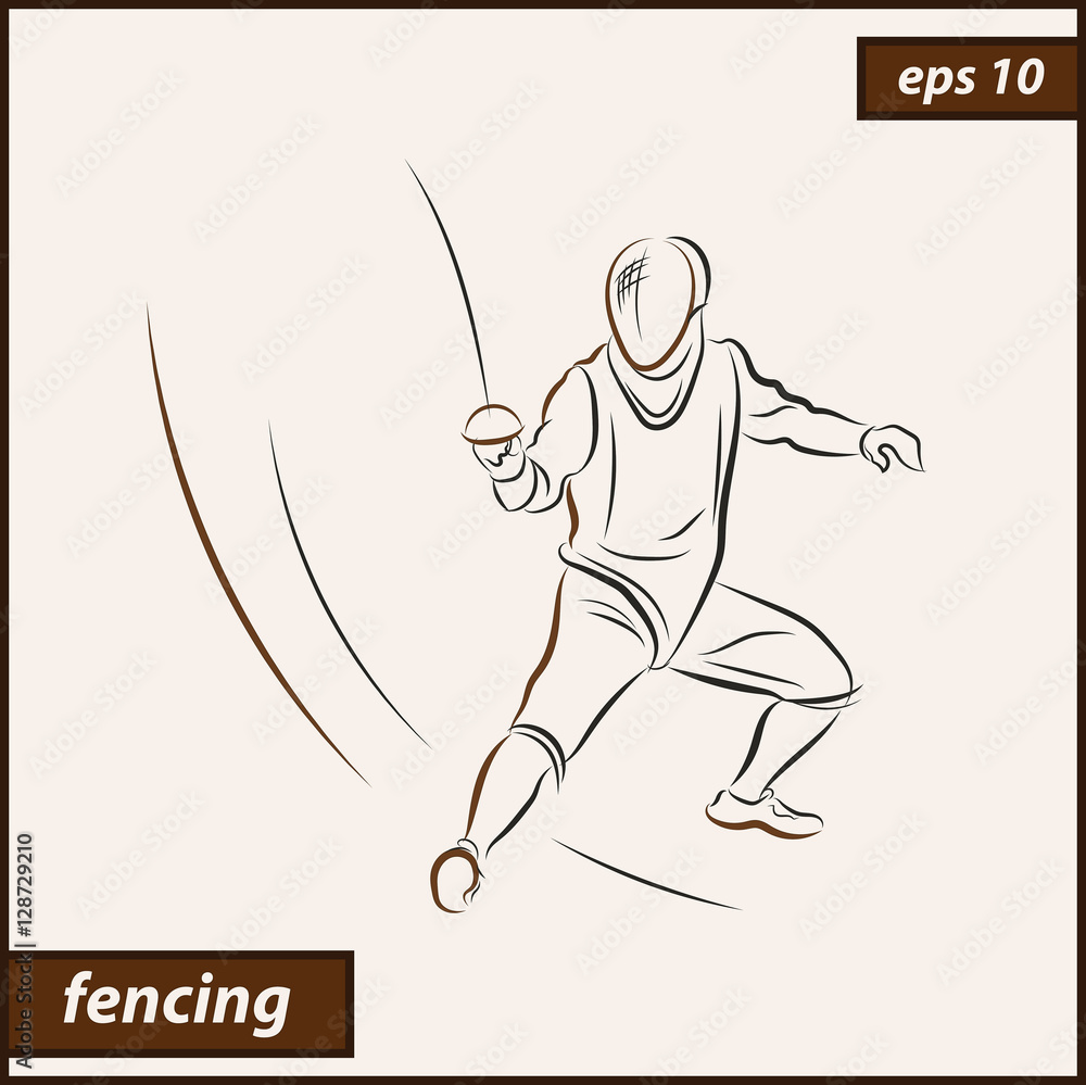 Vector illustration. Illustration shows a fencer in attack. Sport ...