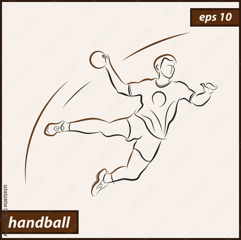Vector illustration. Illustration shows a handball player in the attack ...