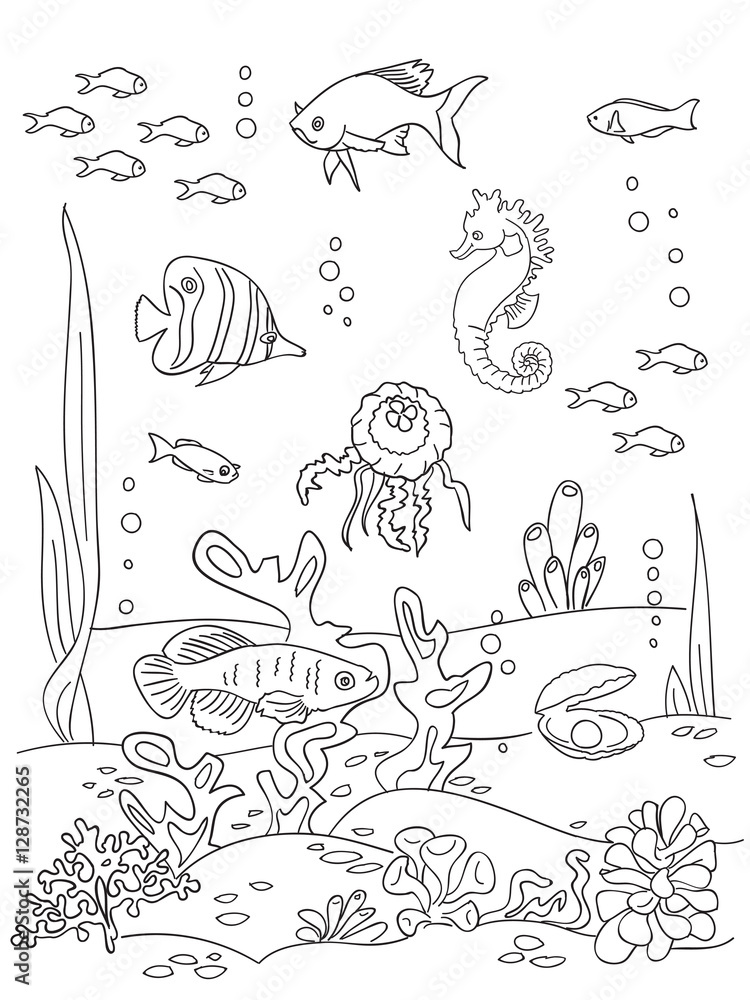 Ocean bottom sketch. Stock Vector | Adobe Stock