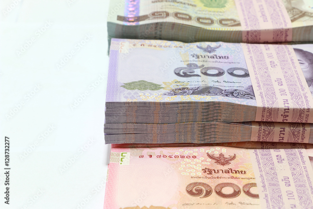Stack of thai baht,Money background ,Thai currency on White background ...