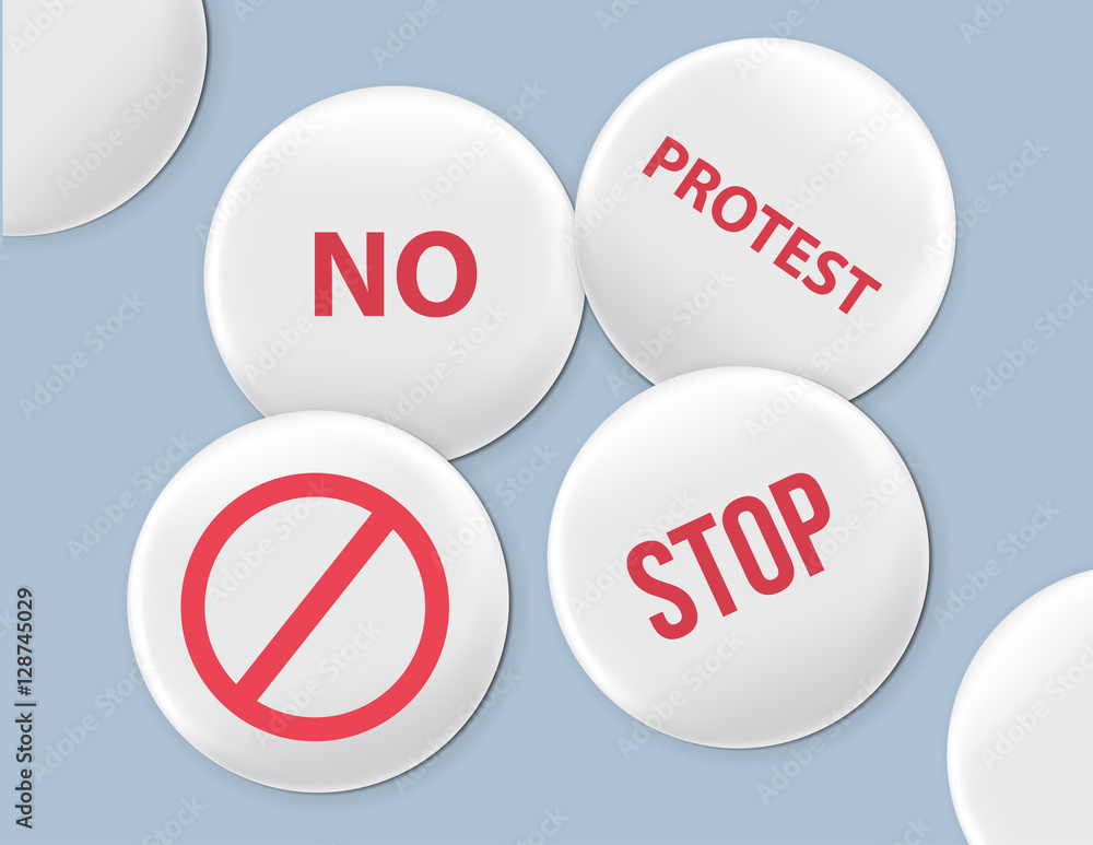 Blank white badges. Protest signs. Vector realistic illustration ...