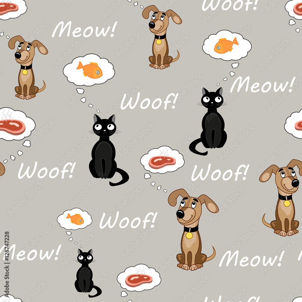 Cat and dog pattern Stock Vector | Adobe Stock