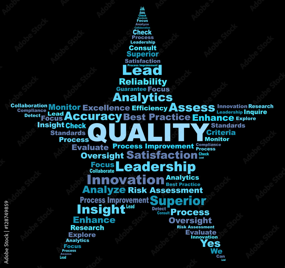 Quality terms in a star shaped wordle graphic Stock Illustration ...
